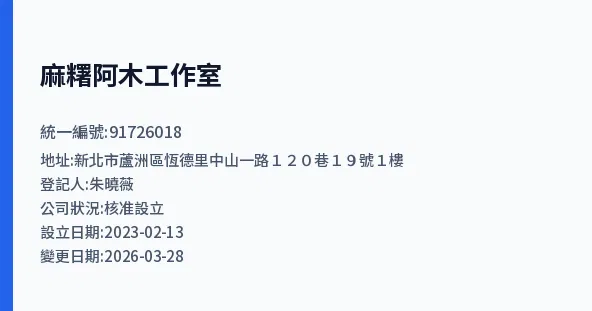 麻糬阿木工作室的照片-統編 91726018(新北市) 公司登記資料與營業項目詳細圖表