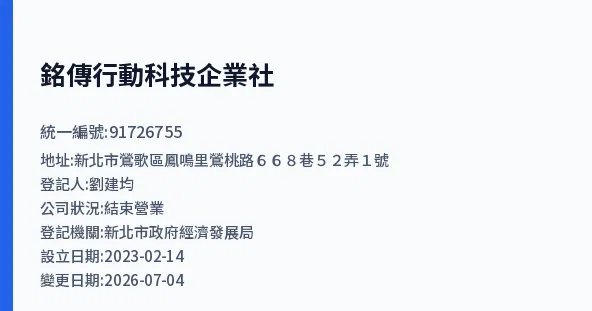銘傳行動科技企業社的照片-統編 91726755(新北市) 公司登記資料與營業項目詳細圖表