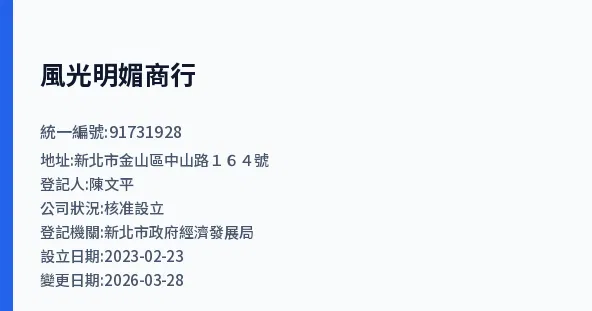 風光明媚商行的照片-統編 91731928(新北市) 公司登記資料與營業項目詳細圖表