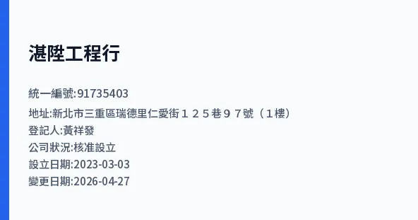 湛陞工程行的照片-統編 91735403(新北市) 公司登記資料與營業項目詳細圖表