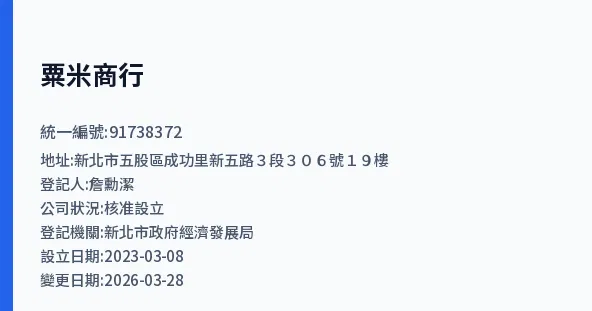 粟米商行的照片-統編 91738372(新北市) 公司登記資料與營業項目詳細圖表