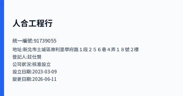 人合工程行的照片-統編 91739055(新北市) 公司登記資料與營業項目詳細圖表