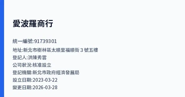 愛波羅商行的照片-統編 91739301(新北市) 公司登記資料與營業項目詳細圖表