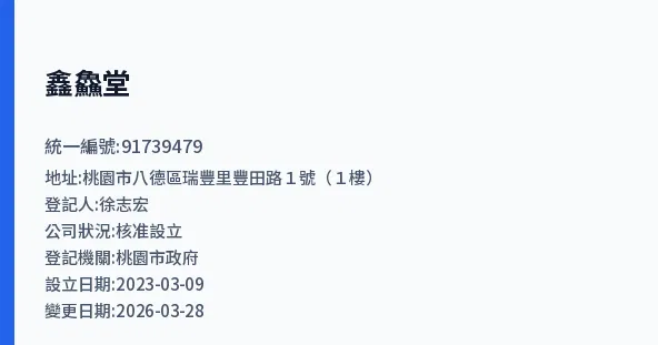 鑫鱻堂的照片-統編 91739479(桃園市) 公司登記資料與營業項目詳細圖表