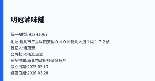 明冠滷味舖的照片-統編 91741067(新北市) 公司登記資料與營業項目詳細圖表