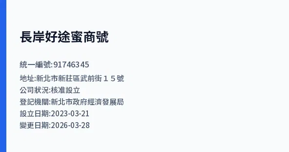 長岸好途蜜商號的照片-統編 91746345(新北市) 公司登記資料與營業項目詳細圖表