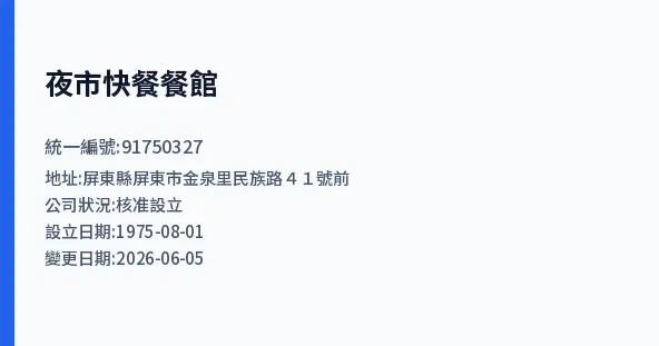 夜市快餐餐館的照片-統編 91750327(屏東縣) 公司登記資料與營業項目詳細圖表