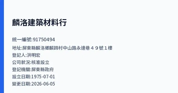 麟洛建築材料行的照片-統編 91750494(屏東縣) 公司登記資料與營業項目詳細圖表