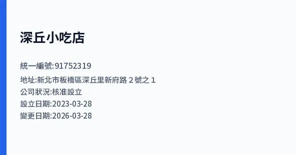 深丘小吃店的照片-統編 91752319(新北市) 公司登記資料與營業項目詳細圖表