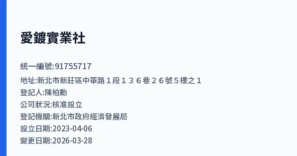 愛鍍實業社的照片-統編 91755717(新北市) 公司登記資料與營業項目詳細圖表