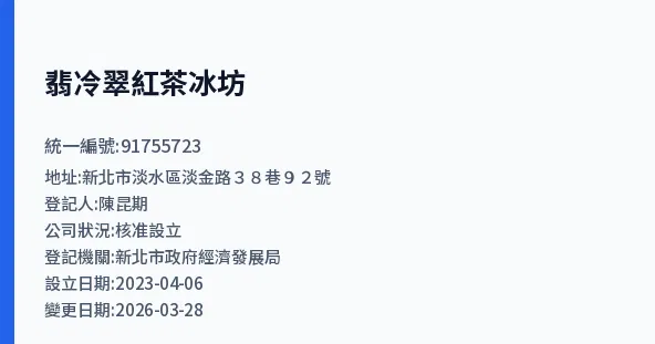 翡冷翠紅茶冰坊的照片-統編 91755723(新北市) 公司登記資料與營業項目詳細圖表