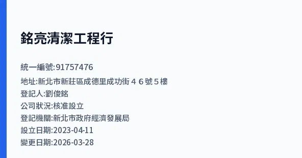 銘亮清潔工程行的照片-統編 91757476(新北市) 公司登記資料與營業項目詳細圖表