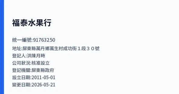 福泰水果行的照片-統編 91763250(屏東縣) 公司登記資料與營業項目詳細圖表