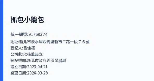 抓包小籠包的照片-統編 91769374(新北市) 公司登記資料與營業項目詳細圖表