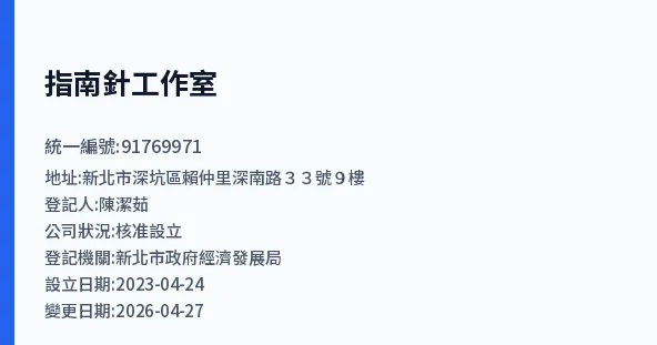 指南針工作室的照片-統編 91769971(新北市) 公司登記資料與營業項目詳細圖表