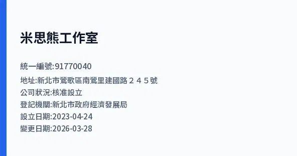 米思熊工作室的照片-統編 91770040(新北市) 公司登記資料與營業項目詳細圖表