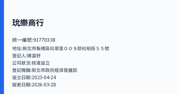 玧樂商行的照片-統編 91770338(新北市) 公司登記資料與營業項目詳細圖表