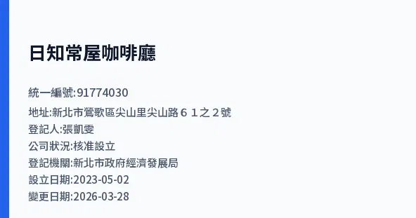 日知常屋咖啡廳的照片-統編 91774030(新北市) 公司登記資料與營業項目詳細圖表