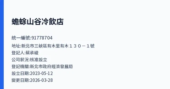 蟾蜍山谷冷飲店的照片-統編 91778704(新北市) 公司登記資料與營業項目詳細圖表