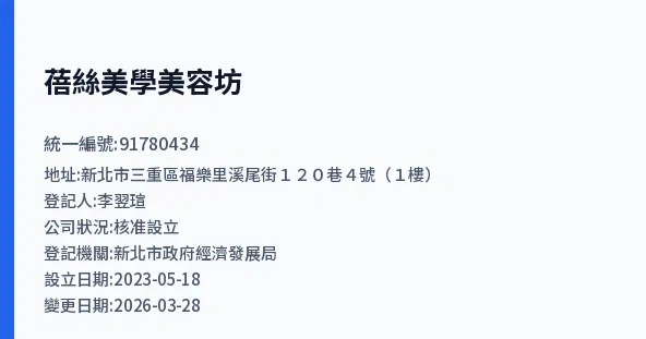 蓓絲美學美容坊的照片-統編 91780434(新北市) 公司登記資料與營業項目詳細圖表