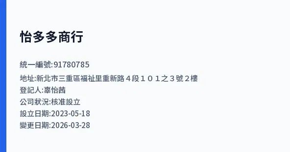 怡多多商行的照片-統編 91780785(新北市) 公司登記資料與營業項目詳細圖表