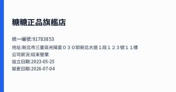 糖糖正品旗艦店的照片-統編 91783853(新北市) 公司登記資料與營業項目詳細圖表