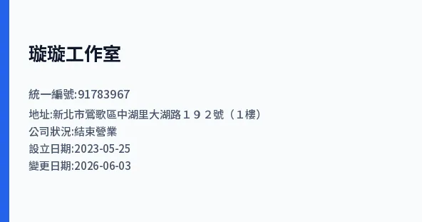 璇璇工作室的照片-統編 91783967(新北市) 公司登記資料與營業項目詳細圖表