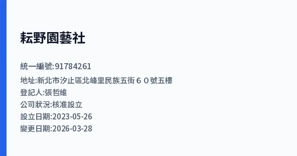 耘野園藝社的照片-統編 91784261(新北市) 公司登記資料與營業項目詳細圖表