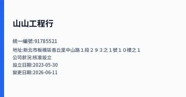 山山工程行的照片-統編 91785521(新北市) 公司登記資料與營業項目詳細圖表