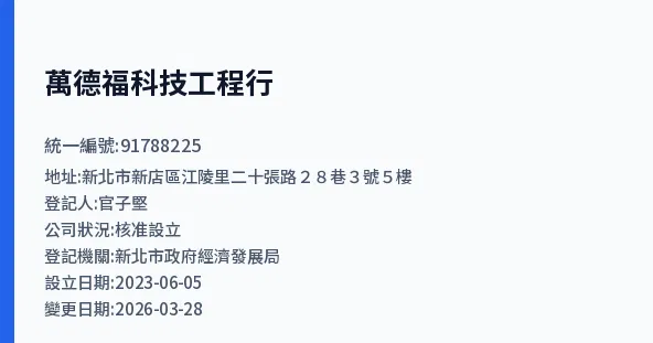 萬德福科技工程行的照片-統編 91788225(新北市) 公司登記資料與營業項目詳細圖表