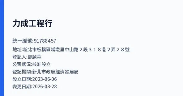 力成工程行的照片-統編 91788457(新北市) 公司登記資料與營業項目詳細圖表