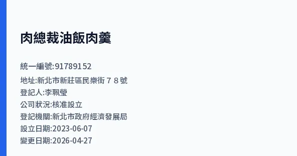 肉總裁油飯肉羹的照片-統編 91789152(新北市) 公司登記資料與營業項目詳細圖表