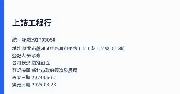 上詰工程行的照片-統編 91793058(新北市) 公司登記資料與營業項目詳細圖表
