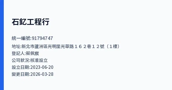 石釔工程行的照片-統編 91794747(新北市) 公司登記資料與營業項目詳細圖表