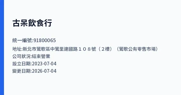 古呆飲食行的照片-統編 91800065(新北市) 公司登記資料與營業項目詳細圖表