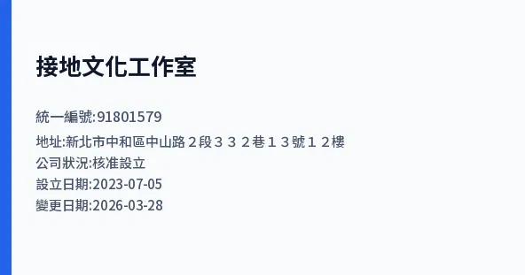 接地文化工作室的照片-統編 91801579(新北市) 公司登記資料與營業項目詳細圖表