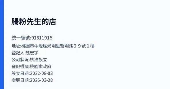 腸粉先生的店的照片-統編 91811915(桃園市) 公司登記資料與營業項目詳細圖表