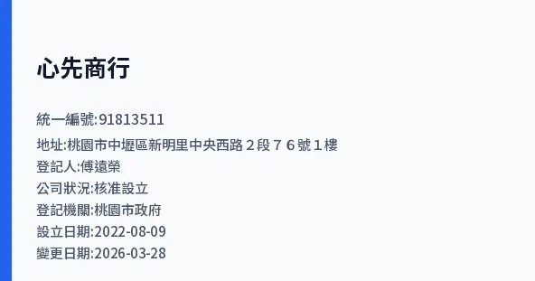 心先商行的照片-統編 91813511(桃園市) 公司登記資料與營業項目詳細圖表