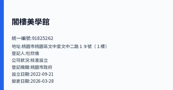 閣樓美學館的照片-統編 91825262(桃園市) 公司登記資料與營業項目詳細圖表