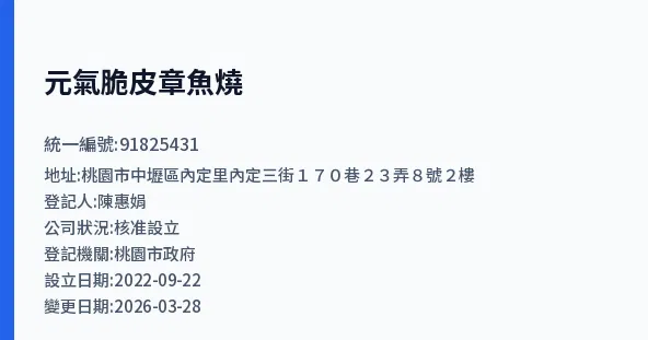 元氣脆皮章魚燒的照片-統編 91825431(桃園市) 公司登記資料與營業項目詳細圖表
