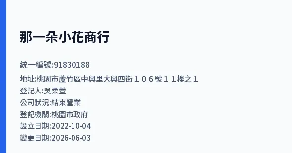 那一朵小花商行的照片-統編 91830188(桃園市) 公司登記資料與營業項目詳細圖表