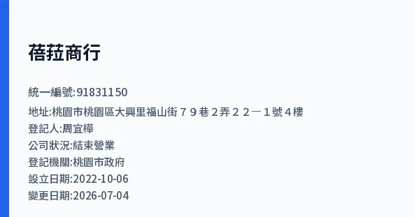 蓓菈商行的照片-統編 91831150(桃園市) 公司登記資料與營業項目詳細圖表