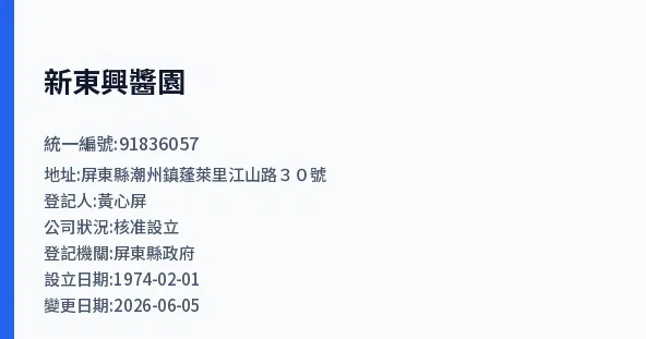 新東興醬園的照片-統編 91836057(屏東縣) 公司登記資料與營業項目詳細圖表