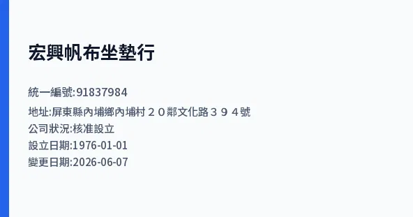 宏興帆布坐墊行的照片-統編 91837984(屏東縣) 公司登記資料與營業項目詳細圖表