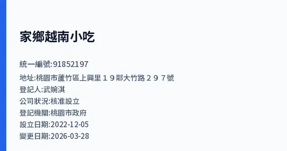 家鄉越南小吃的照片-統編 91852197(桃園市) 公司登記資料與營業項目詳細圖表