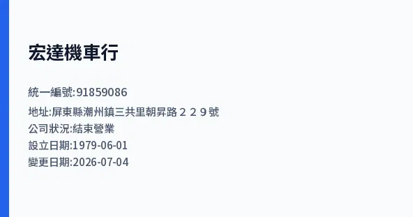 宏達機車行的照片-統編 91859086(屏東縣) 公司登記資料與營業項目詳細圖表