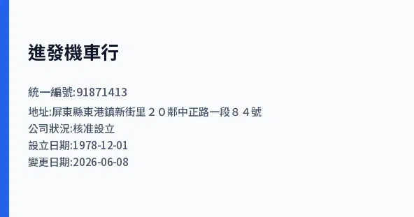進發機車行的照片-統編 91871413(屏東縣) 公司登記資料與營業項目詳細圖表