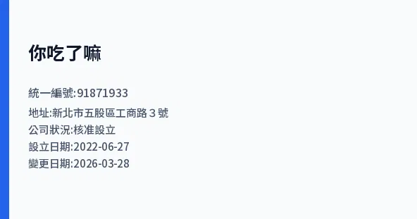 你吃了嘛的照片-統編 91871933(新北市) 公司登記資料與營業項目詳細圖表