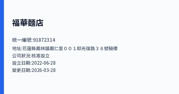 福華麵店的照片-統編 91872314(花蓮縣) 公司登記資料與營業項目詳細圖表