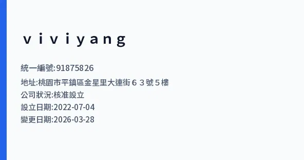 vivi yang的照片-統編 91875826(桃園市) 公司登記資料與營業項目詳細圖表
